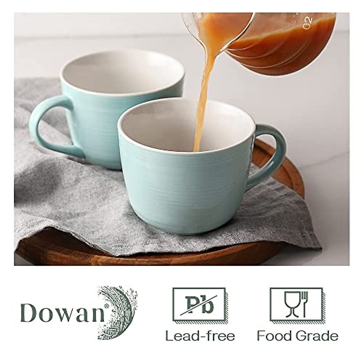 DOWAN Coffee Mug, Ceramic Soup Mugs with Handles, 17 Oz Wide Large Coffee Mugs Set of 2, Mug for Latte, Cappuccino, Tea, Green Coffee Mugs Dishwasher & Microwave Safe