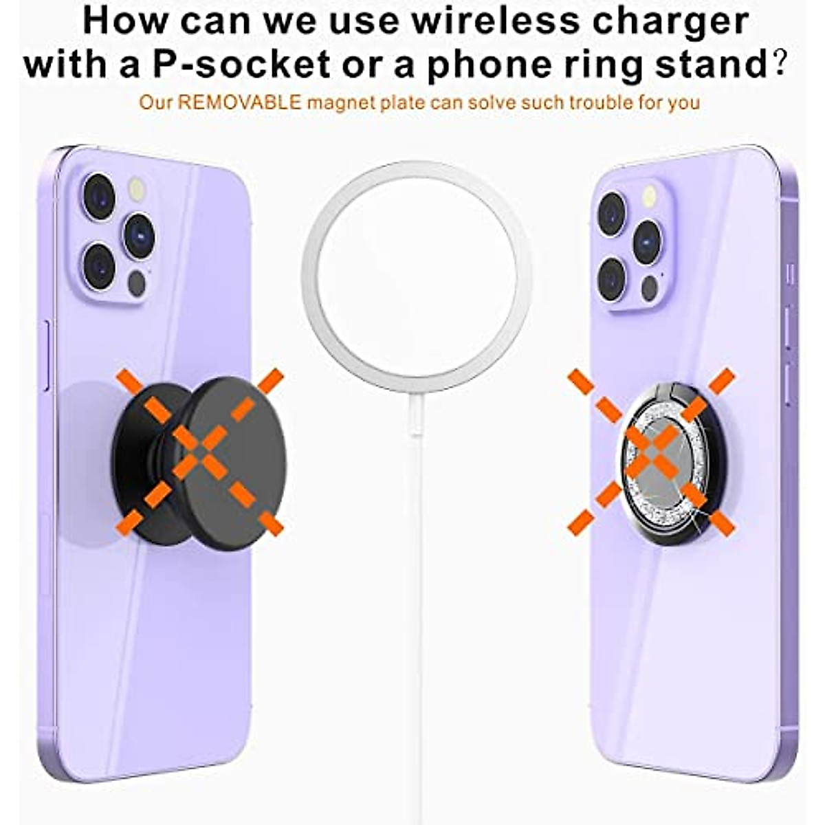 HALLEAST Magnetic Base Compatible with Popsocket iPhone 14/13/12 Mag Safe Case【Base Only】,Removable for Wireless Charging,Designed for P-Socket Grip or Phone Ring Holder Kickstand,Glitter Silver