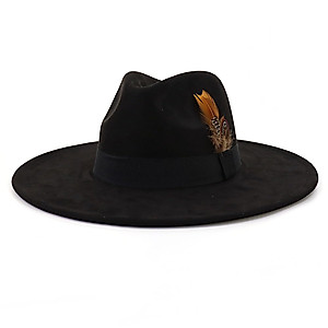LIDHAY Big Wide Brim Fedora Hats for Women Men Western Suede Hat Panama Hat Outdoor Hats 015 Black