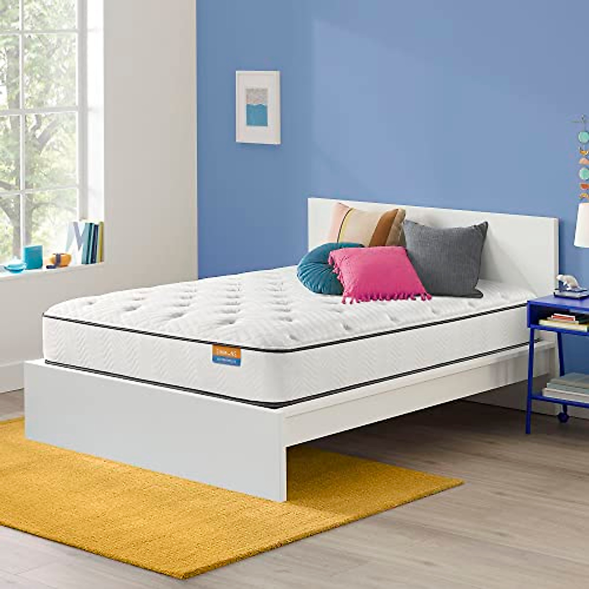 Simmons Dreamwell Collection, 11 Inch Alexandria Queen Size Traditional Mattress, Firm Feel, White, Memory Foam, Innerspring, Supportive, Cooling, CertiPUR-US Certified