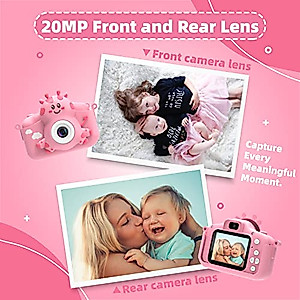 TIATUA Kids Camera for Girls & Boys, Toddler Camera for Age 3-10 Kids with 32GB Card & Dual Lens, 1080P Kids Digital Camera for 4 5 6 7 8 9 10 Year olds (Pink)