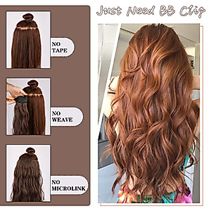 WECAN Clip In Hair Extensions 20 Inch 6pcs Copper Red Long Wavy Curly Hair Extensions Ginger Synthetic Fiber Double Weft Soft Hairpieces For Women Full Head