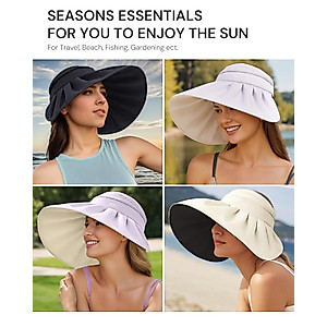 BENEUNDER Large Brim Foldable Sun Visor for Women UPF50+ UV Protection (Beige)