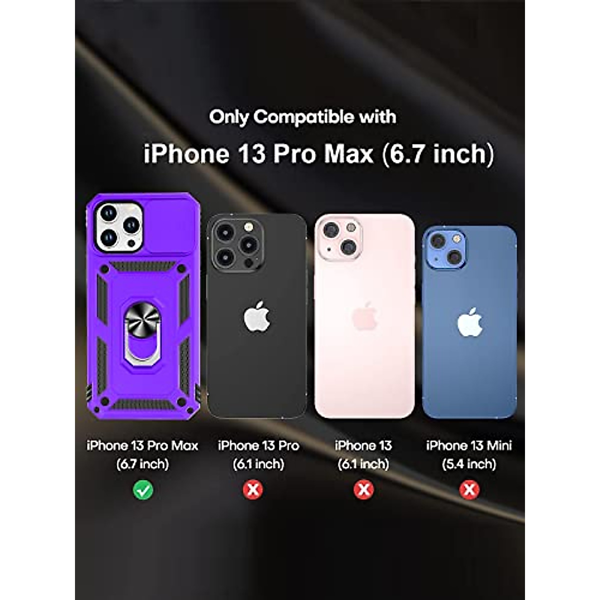 Moofel for iPhone 13 Pro Max Case with 2 Pack Tempered Glass Screen Protector Duty Protective Camera & Kickstand 【Military Grade】 Heavy Cover for iPhone 13 Pro Max 6.7 Inch (Purple)