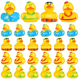 Tanlade 24 Pcs Assorted Rubber Ducks Bulk 2.2'' Summer Beach Rubber Duckies Hawaiian Rubber Ducks Swimming Pool Float Bath Ducks for Water Activity Baby Shower Thanksgiving Wedding Party Decorations