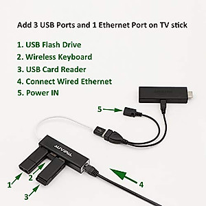 AuviPal LAN Ethernet Adapter with 3 Ports USB OTG Hub for Fire Stick, Chromecast, Google Home Mini, Raspberry Pi Zero - Powered Micro USB OTG Cable Included