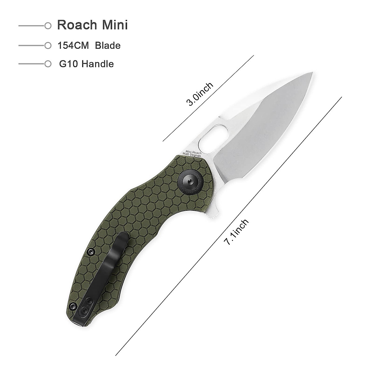 Kizer Roach Mini Green Pocket Knife, 154CM Steel G10 Handle 3 Inch Folding Survival Knife with Thumb Hole, Removable Flipper Tab Hunting Knife, V3477C1