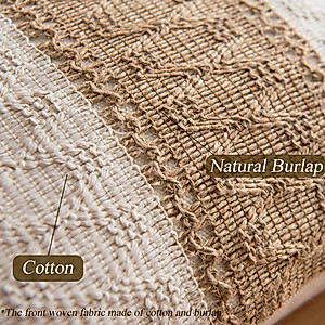 DUKYMIK Lumbar Woven Farmhouse Accent Decorative Throw Pillow Cover for Couch Sofa - 12 x 20 Inch Boho Neutral Pillow Cushion with Tassels for Living Room, Natural Beige, (Single Stripe)