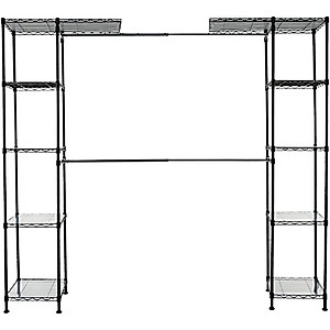 AmazonBasics Expandable Metal Hanging Rack Wardrobe with Shelves, Black & 5-Shelf Adjustable, Heavy Duty Storage Shelving Unit (350 lbs per shelf), Steel Organizer Wire Rack, Black,(36L x 14W x 72H)