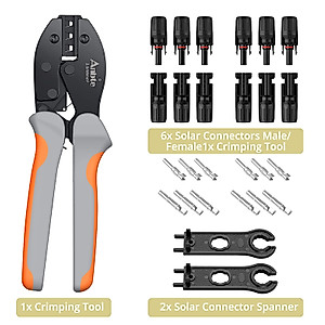 Anbte Solar Crimping Tool, Solar Crimper Wire PV Crimping Tool for 14-10AWG 2.5-6mm² Solar Panel Cables, 6 Pair Male Female Connectors 1 Pair Wrench, for Solar Photovoltaic System PV system
