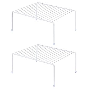 yaenoei Set of 2 - Kitchen Storage Shelf Rack (13.1 x 10.2 Inch)/Plastic Feet - Medium - Steel Metal - Rust Resistant Finish - Cups, Dishes, Cabinet & Pantry Organization - Kitchen (White)