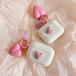 Compatible with AirPods Case Cute Kawaii Airpod Case 1st/2nd Generation Pink Heart Design Soft Silicone Cute Airpod Cases Cover with Kawaii Heart Keychain for Girls Women (AirPods 1&2 Case)