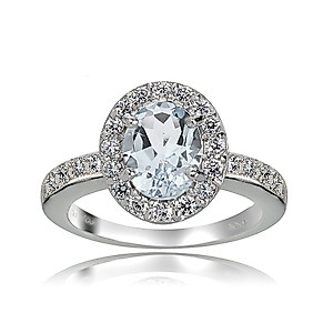 Ice Gems Sterling Silver Very Light Aquamarine and White Topaz Oval Halo Ring
