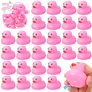 Hungdao 24 Pcs 2 Inch Mini Rubber Ducks for Kids Children Party Favors Bulk Bath Ducks Summer Pool Floating Toys Rubber Ducks Birthday Gifts for Boys Girls Baby Shower Supplies(Pink)