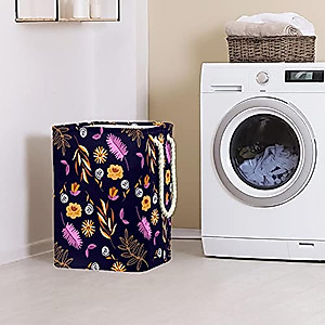 DEYYA Waterproof Laundry Baskets Tall Sturdy Foldable Flower Leaf Print Hamper for Adult Kids Teen Boys Girls in Bedrooms Bathroom