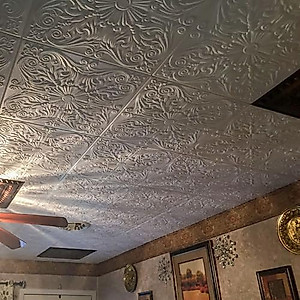 A La Maison Ceilings R139 Spanish Silver Foam Glue-up Ceiling Tile (256 sq. ft./Case), Pack of 96, Plain White