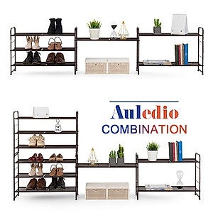 AULEDIO 3-Tier Shoe Rack, Stackable and Adjustable Multi-Function Wire Grid Shoe Organizer Storage, Extra Large Capacity, Space Saving, Fits Boots, High Heels, Slippers and More (Bronze)