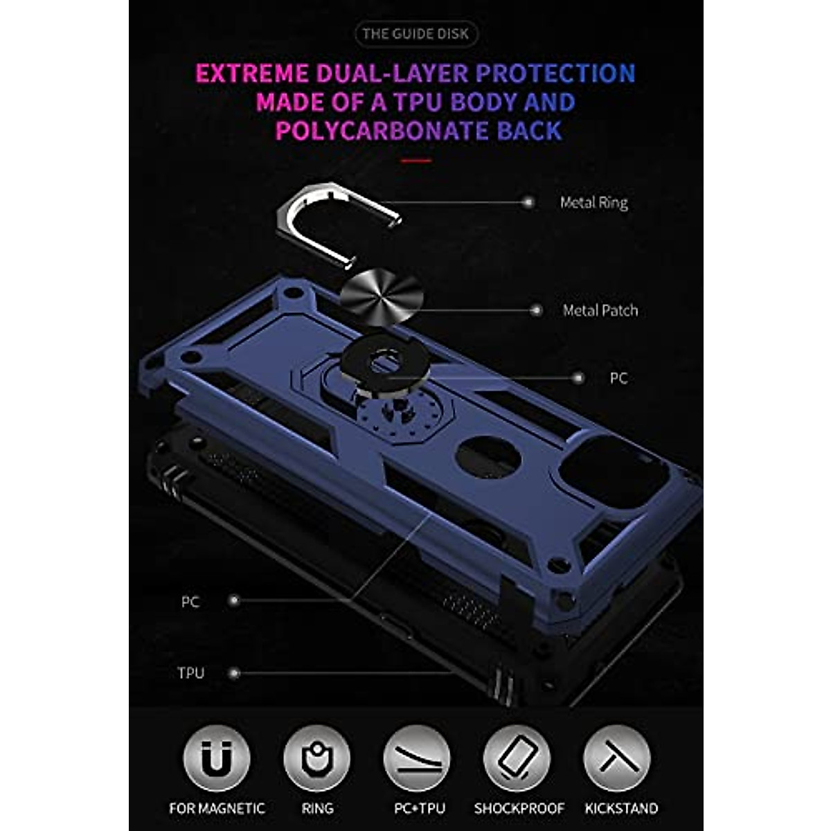 Military Grade Drop Impact for Moto One 5G Ace Case Motorola One 5G Ace G 5G Case 360 Metal Rotating Ring Kickstand Holder Armor Heavy Duty Shockproof Case for One 5G Ace Phone Case (Blue)