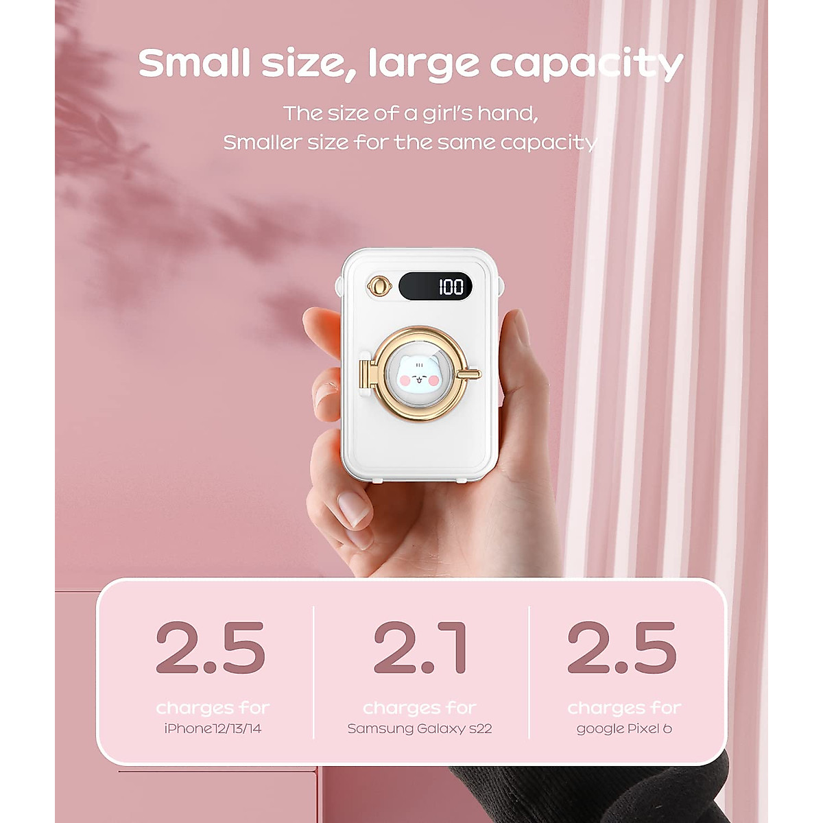 TTVCER Portable Charger 10000mAh, 22.5W USB C Small Cute Power Bank Fast Charging Compact Battery Pack with Built in 2 Cables and Precise led Digital Display,Compatible with iPhone,Tablet,Samsung