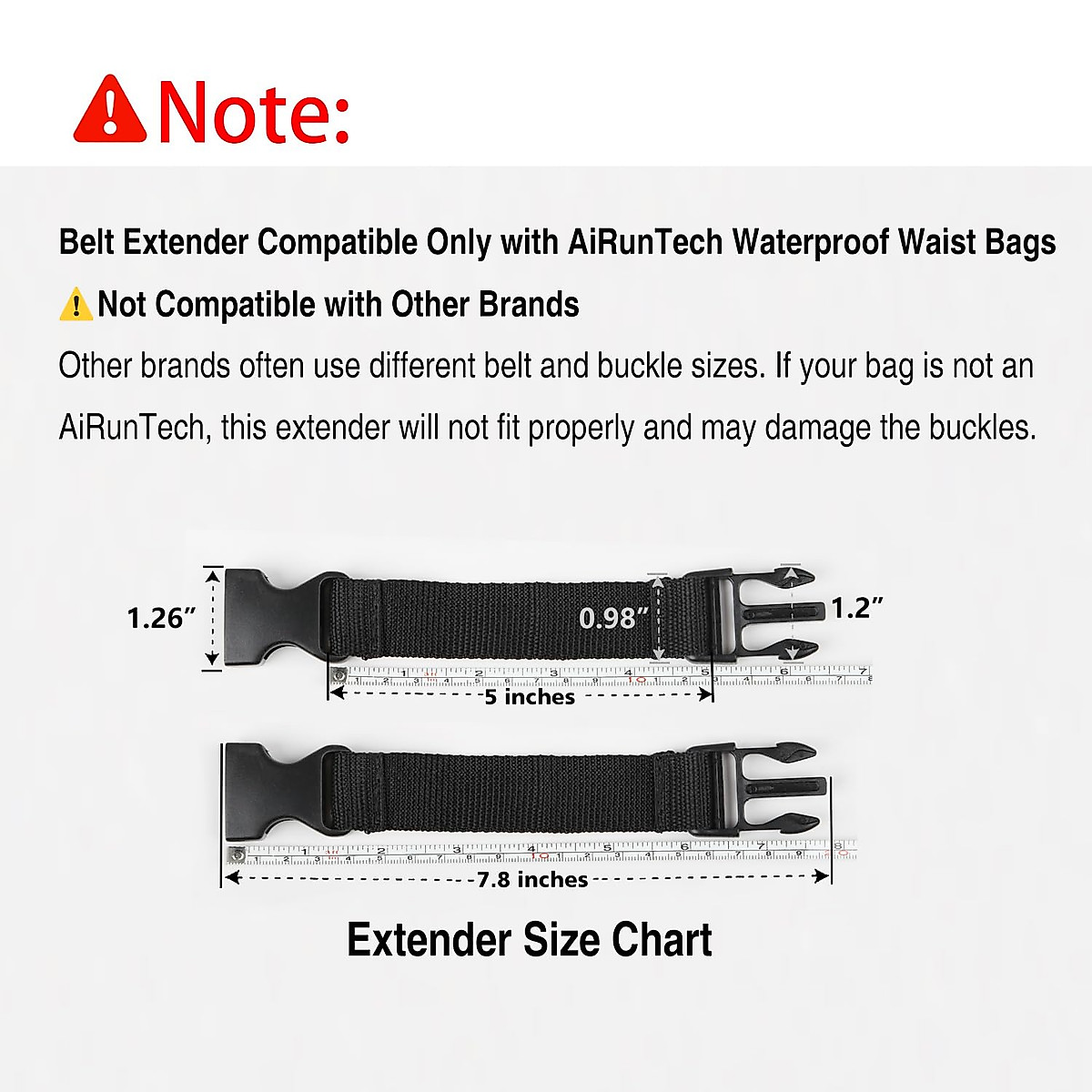 AiRunTech Extender Belt Adjustable Strap for Waterproof Fanny Pack/Pouch M 5"(2 Pack)