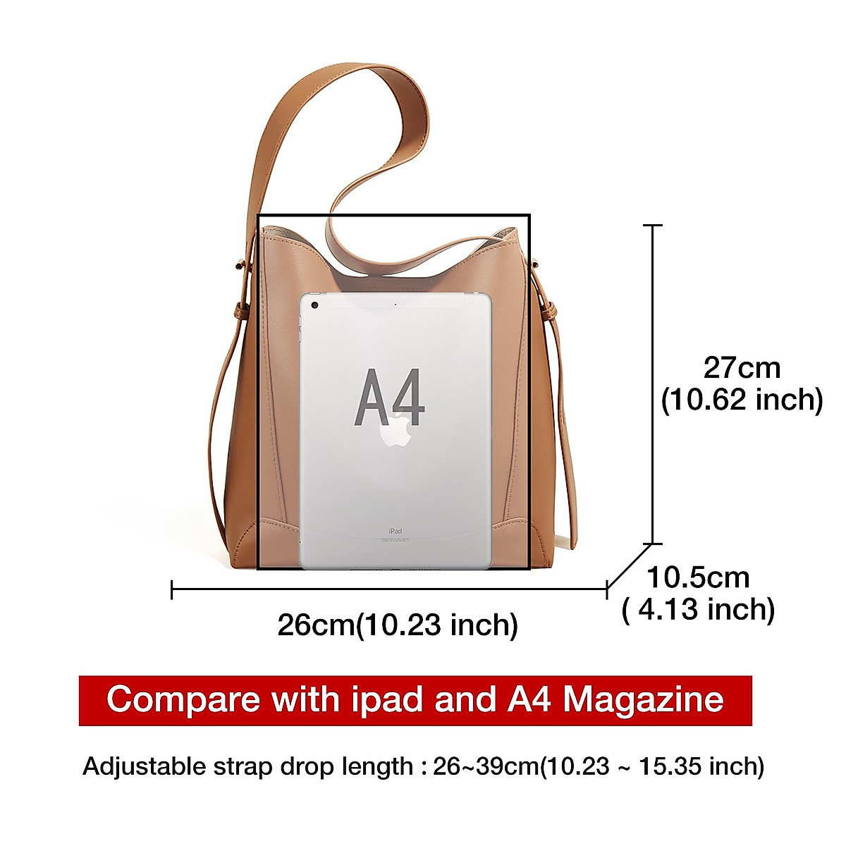 Cow Leather Designer Handbags for Women Bucket Bags for Women Tote Bucket Purse Shoulder Hobo Bags (Brown)