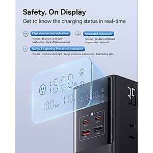 Baseus Charging Station, 10 in 1 USB Power Strip 35W with 1200J Surge Protector, 6 AC + 2 USB-C + 2 USB-A Port, Fast Charging Desktop Charger for iPhone 15/14 Series, iPad, Game, Home, Office (35W)