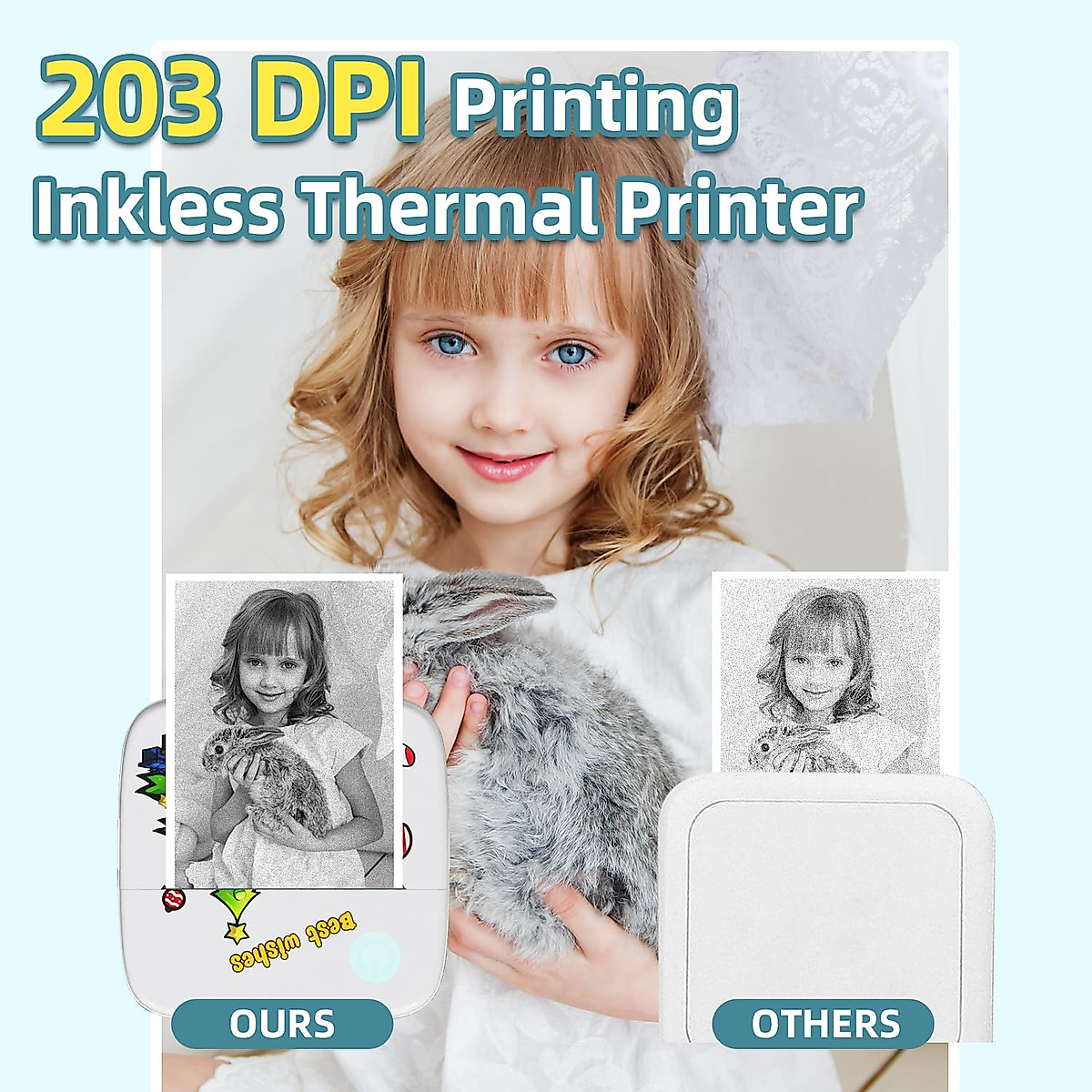 DOLEWA Sticker Printer, Mini Portable Sticker Maker Machine Thermal Pocket Printer, Inkless Note Printer, Bluetooth Label Printer for Study, Scrapbook, DIY Journal, Memo, Photos