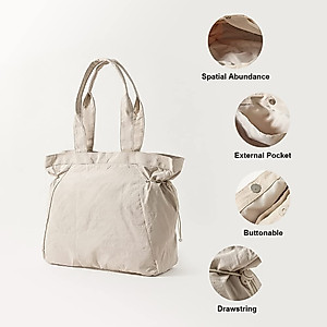 VAKAER Tote Bag for Women, 18L Side Cinch Shopper Handbag, Large Hobo Handbag, Lightweight Shoulder Bags for Work, Gym, Workout, Travel (Beige)