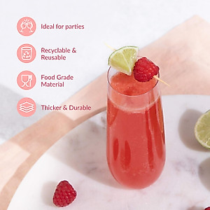 24pk Stemless Plastic Champagne Flutes - 9 Oz | Clear Plastic Wine Glasses | Shatterproof Mimosa Bar Supplies | Disposable Cocktail Glasses | New Years Eve Party Supplies 2023