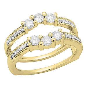 Dazzlingrock Collection Round White Diamond Anniversary 3 Stone Enhancer Ring for Women (0.80 ctw) in 14K Yellow Gold Size 7.5