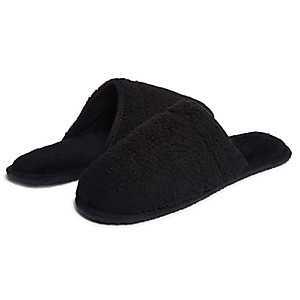 Lucky Brand Mens Sherpa Memory Foam Scuff Slippers, Slip On House Bedroom Slipper, Warm Indoor Slide, Black, Large