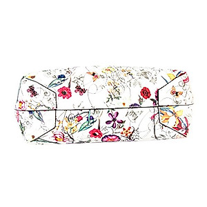 DIOPHY PU Leather Colorful Floral Pattern Two Tone Reversible Large Tote Womens Purse Handbag with Matching Crossbody Bag 2 Pieces Set FL-6000 FL-6001 (White exterior-Red interior)