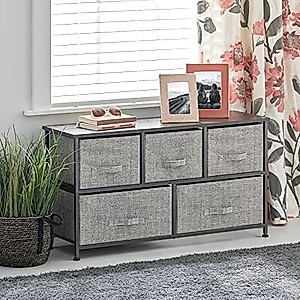 mDesign 21.65" High Steel Frame/Wood Top Storage Dresser Furniture Unit with 5 Removable Fabric Drawers - Wide Bureau Organizer for Bedroom, Living Room, Closet - Lido Collection, Black/Graphite Gray