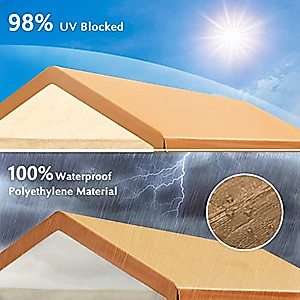 Eillion 10x20 Canopy Replacement Cover with Ball Bungees, Orange Top Cover Tarp for Carport Portable Garage Tent Boat Shelter Frame, No Poles Only Roof