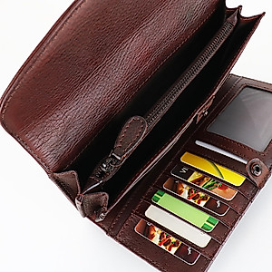 ORIREAL Women's Wallet Genuine Leather Wallet for Ladies Large Capacity Hand-Crafted Wallet Card Holder Purse (Coffee)