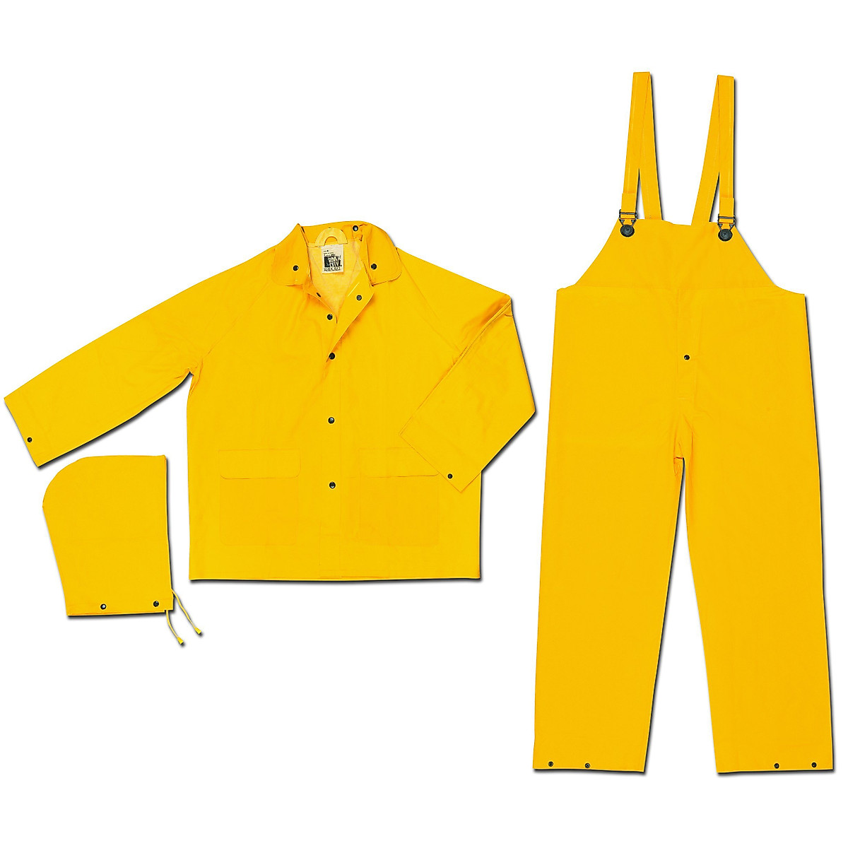 MCR Safety FR2003XL Classic PVC/Polyester 3-Piece Flame Resistant Rainsuit with Attached Hood and Bib Pants, Yellow, X-Large