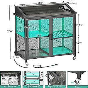 Cyclysio Sideboard Buffet Cabinet with Power Outlets, Wine Bar Cabinet with LED Lights Kitchen Cabinet Modern Accent Buffet Cabinet with Door for Bedroom, Living Room, Kitchen, Office Grey