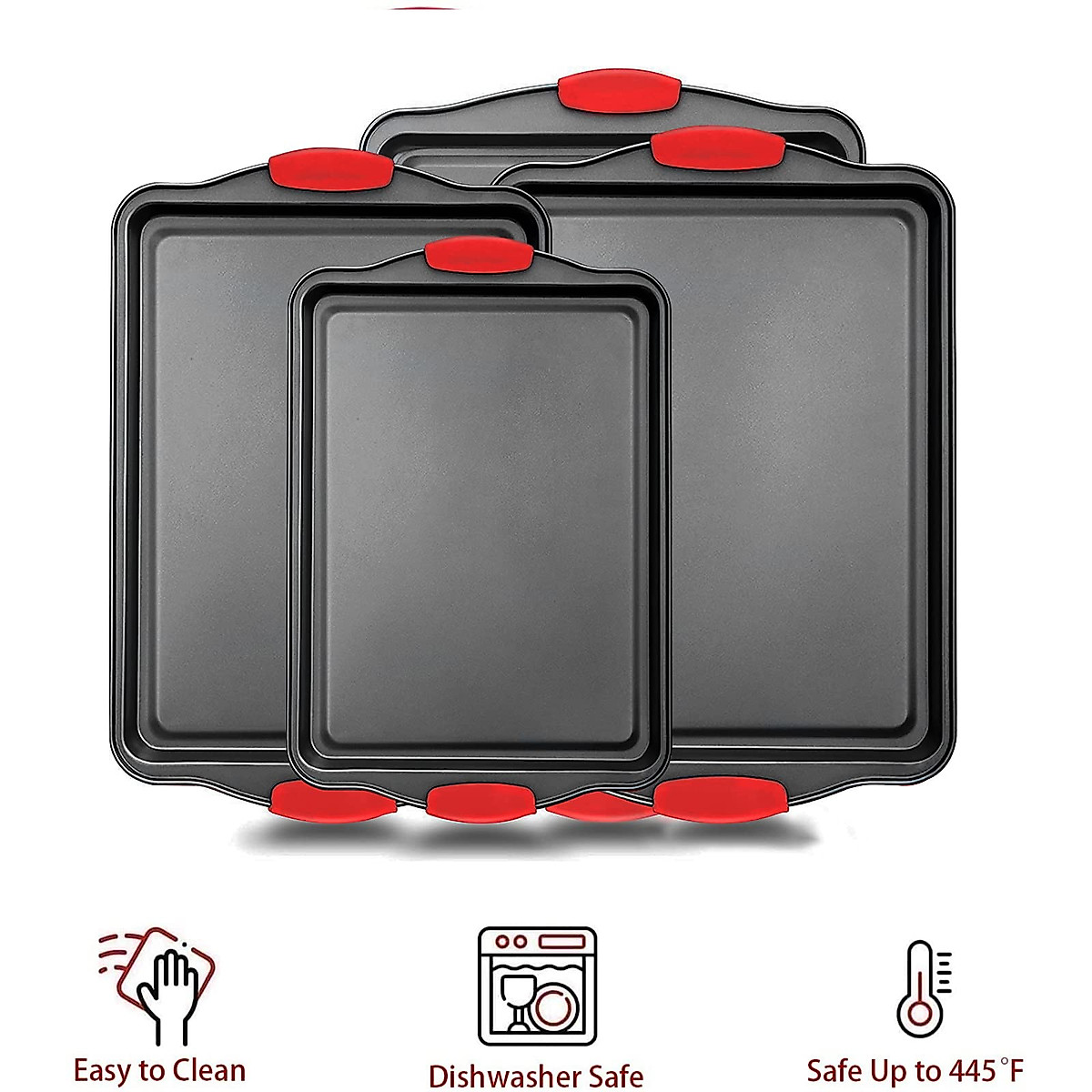 NBFTLTOP Baking Pan for Oven Non-Stick Baking Sheet Set of 4 w/Silicone Handles,Carbon Steel Baking Tray