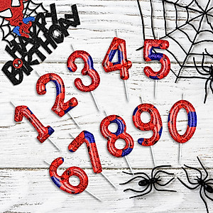 Red Blue Spider 5th Birthday Number Candles, Number 5 Candle Cake Topper Decorations for Spider Cartoon Themed Parties, 5th Birthday Cake Candles for Boys Girls Kids Party Supplies