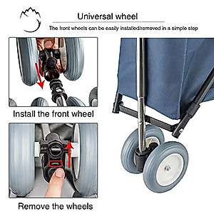 Freshore Utility Shopping Cart with Wheels - Collapsible Push Folding Grocery Wagon Trolley 丨 Laundry Trolley Carrier with Heavy Duty Flexible Fashion Design (Navy Blue)