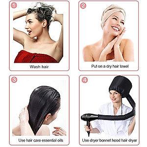 Bonnet Hair Dryer, ZEEFOO Portable Hooded Hair Dryer Attachment Cap for Styling, Curling and Hair Deep Conditioning, Soft Adjustable Large Hooded Bonnet for Hand Held Hair Dryer, Black