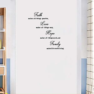 16.5 x 23.5 inches Faith Love Hope Quotes Wall Stickers Decals Decor, Removable DIY Saying Wall Art Decals Sticker, Easy Peel and Stick Wallpaper for Bedroom Living Room (Black)