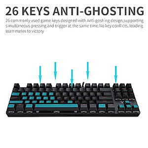 Mechanical Gaming Keyboard, RAPOO V500 Alloy Wired Keyboard with Black Switches for Game Players, Quick Response Gaming Keyboard, Anti-Ghosting Keyboard for Windows Gaming PC/Game Laptop, 87 Keys