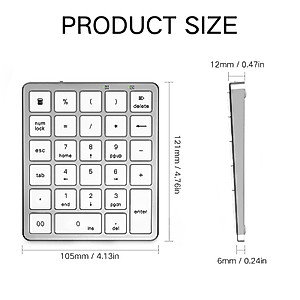 PINKCAT Wireless Number Pad, 28 Keys Numeric Keypad with 2.4G Mini USB Receiver, Portable Number Numpad Financial Accounting for Laptop, PC, Notebook, Desktop, Surface Pro - Silver