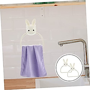 FONDOTIN 2pcs Towel Rack Wall Hanger Hooks Towel Rack Wall Mounted Beach Towel Clip Bath Towel Holder Round Towel Holder Year of Rabbit Decoration Towel Hanger Cartoon Towel Holder White