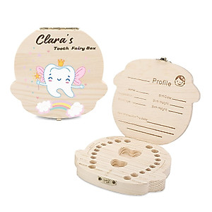Artsadd Custom Colorful Tooth Fairy Box with Name, Personality Wooden Tooth Storage and Saver Box for Lost Teeth Children, Newborn Baby Birthday Christmas Keepsake Gift