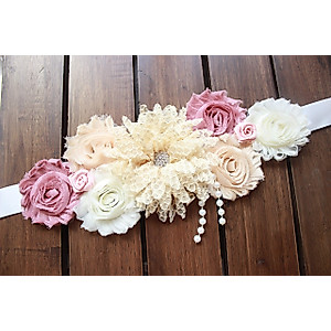 Vintage maternity sash for baby shower pregnancy flowers sash (Champange)