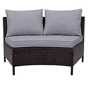 Rhomtree 5-Piece All-Weather Outdoor Sectional Sofa Set Half-Moon Wicker Conversation Set with Beige Cushions & Tempered Glass Coffee Table, Brown PE Rattan Wicker Sofa (Gray)