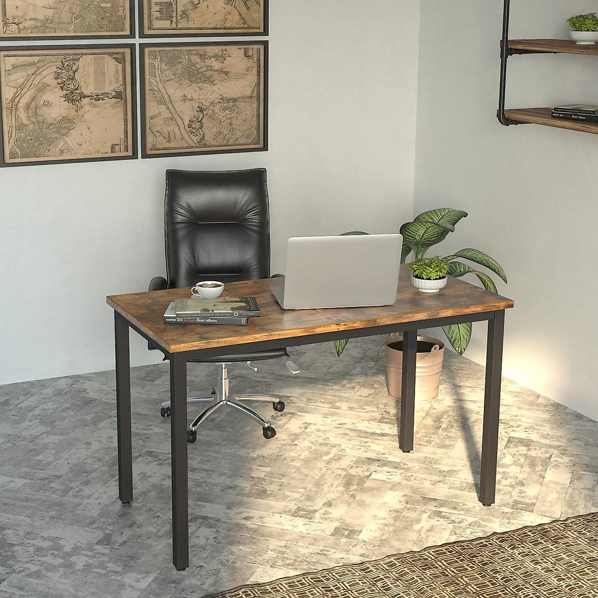 IRONCK Computer Desk, 47" Office Desk with 0.7" Thicker Tabletop, 1.6" Sturdy Metal Frame, Simple Study Table, Industrial Style Writing Study Table for Home Office