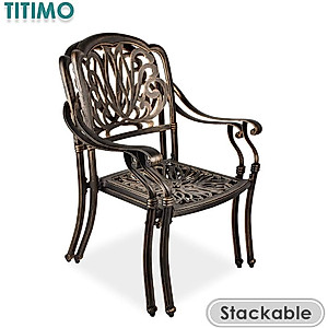 TITIMO 9-Piece Cast Aluminum Patio Furniture Set, Outdoor Dining Set Bistro Conversation Set, All-Weather Rectangular Dining Set with Umbrella Hole(8 Flower Pattern Chairs Without Cushions)
